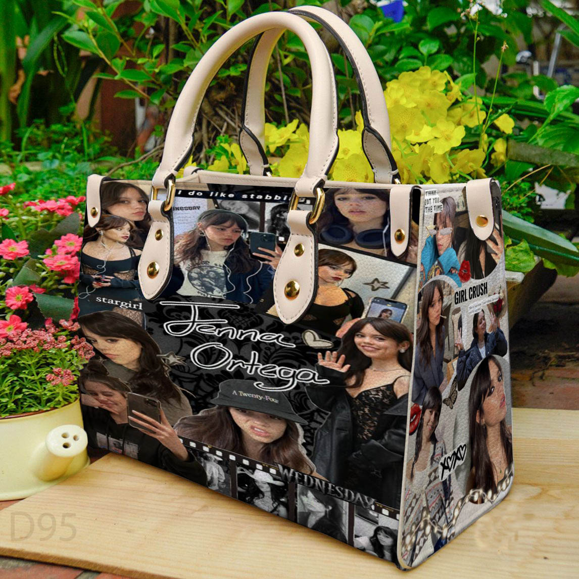 Jenna Ortega Leather HandBag D95 - Hanamango